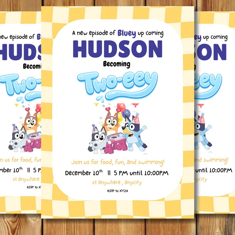 Bluey Birthday Invitation Twoey Theme Kids Party Invite, All Ages ...