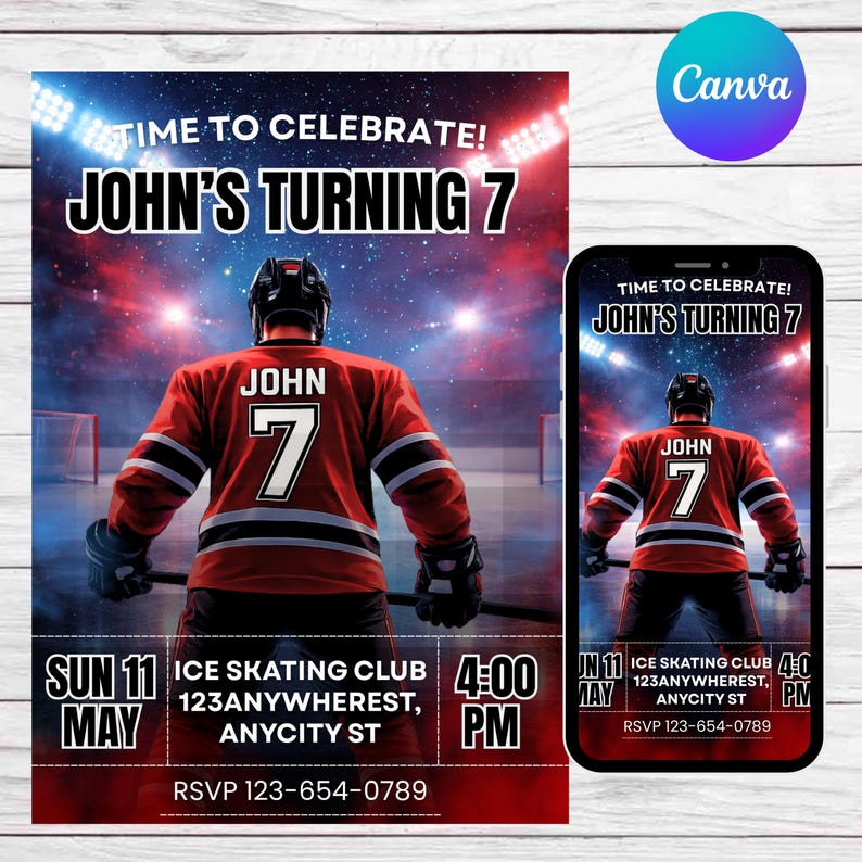Ice Hockey Birthday Party Invitation, Printable Digital Invite, Hockey ...