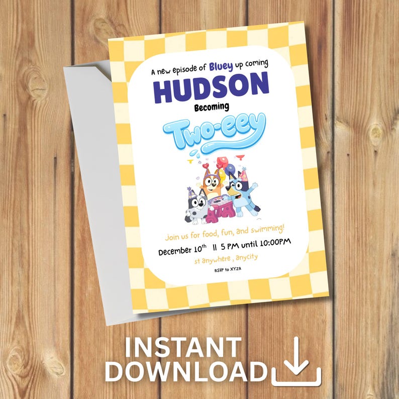 Bluey Birthday Invitation Twoey Theme Kids Party Invite, All Ages ...
