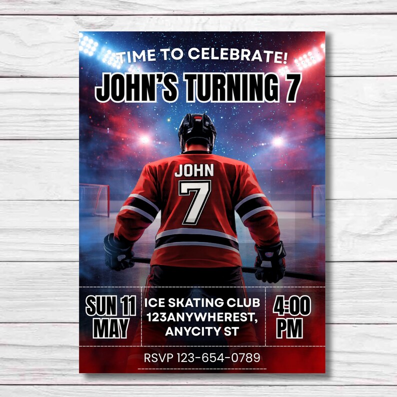 Ice Hockey Birthday Party Invitation, Printable Digital Invite, Hockey ...