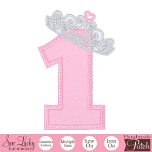 Tiara Princess Crown Birthday Number Patch - Iron on Patch - Sew on ...