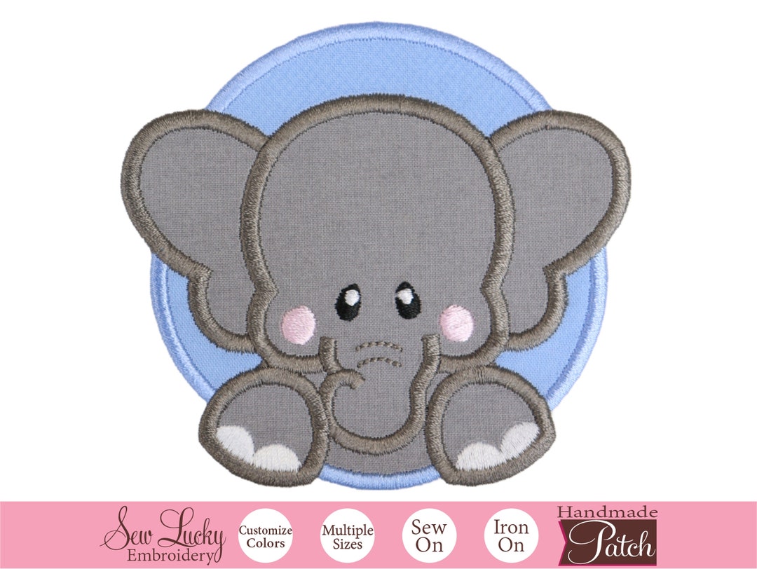 Boy Baby Elephant Blue Circle Patch - Animal Patch - Iron on Patch ...