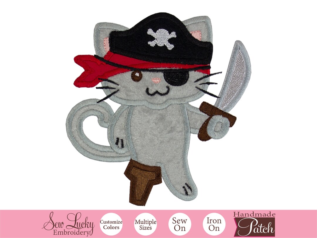 Pirate Kitty Patch - Animal Patch - Cat Patch - Iron on Patch - Sew on Patch - Applique Patch - Etsy