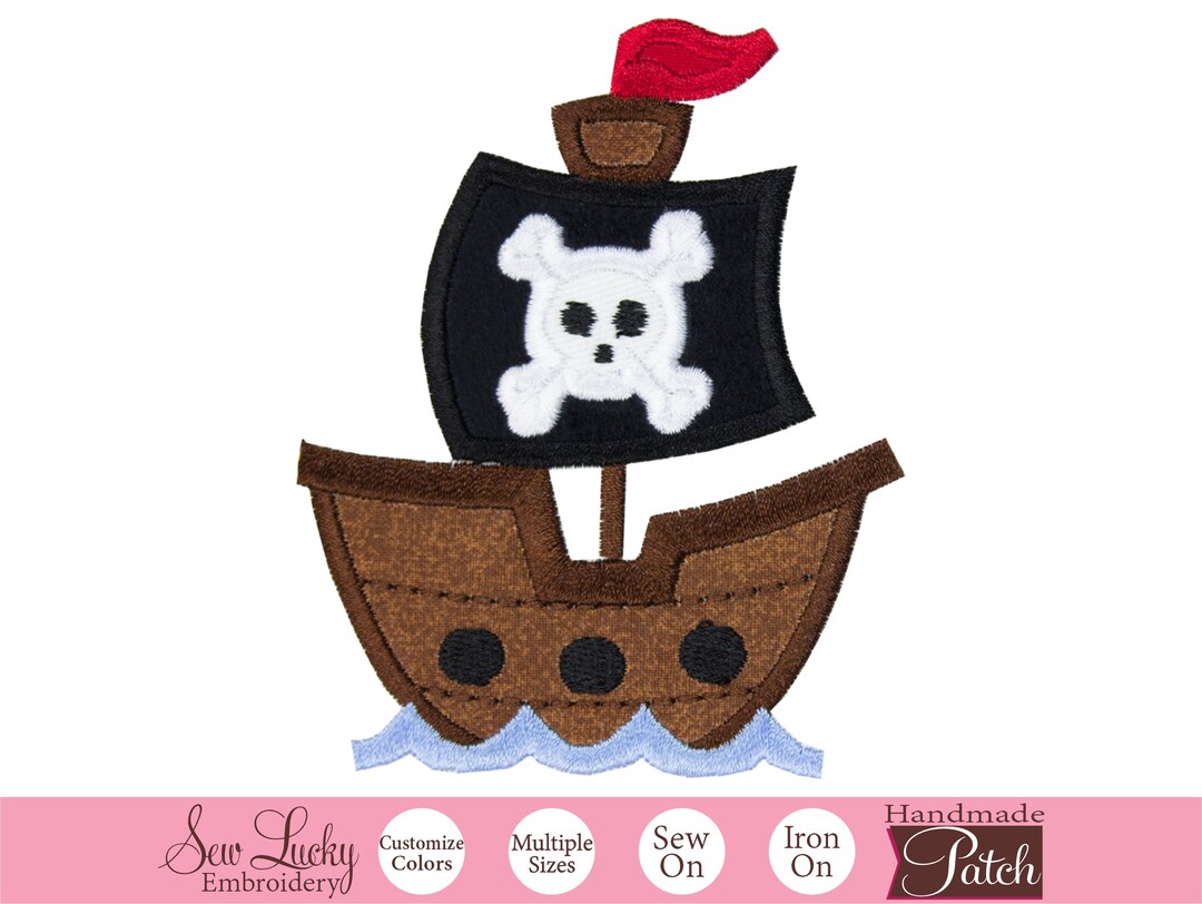 Pirate Ship Patch - Boat Patch - Skull Flag Patch - Iron on Patch - Sew ...