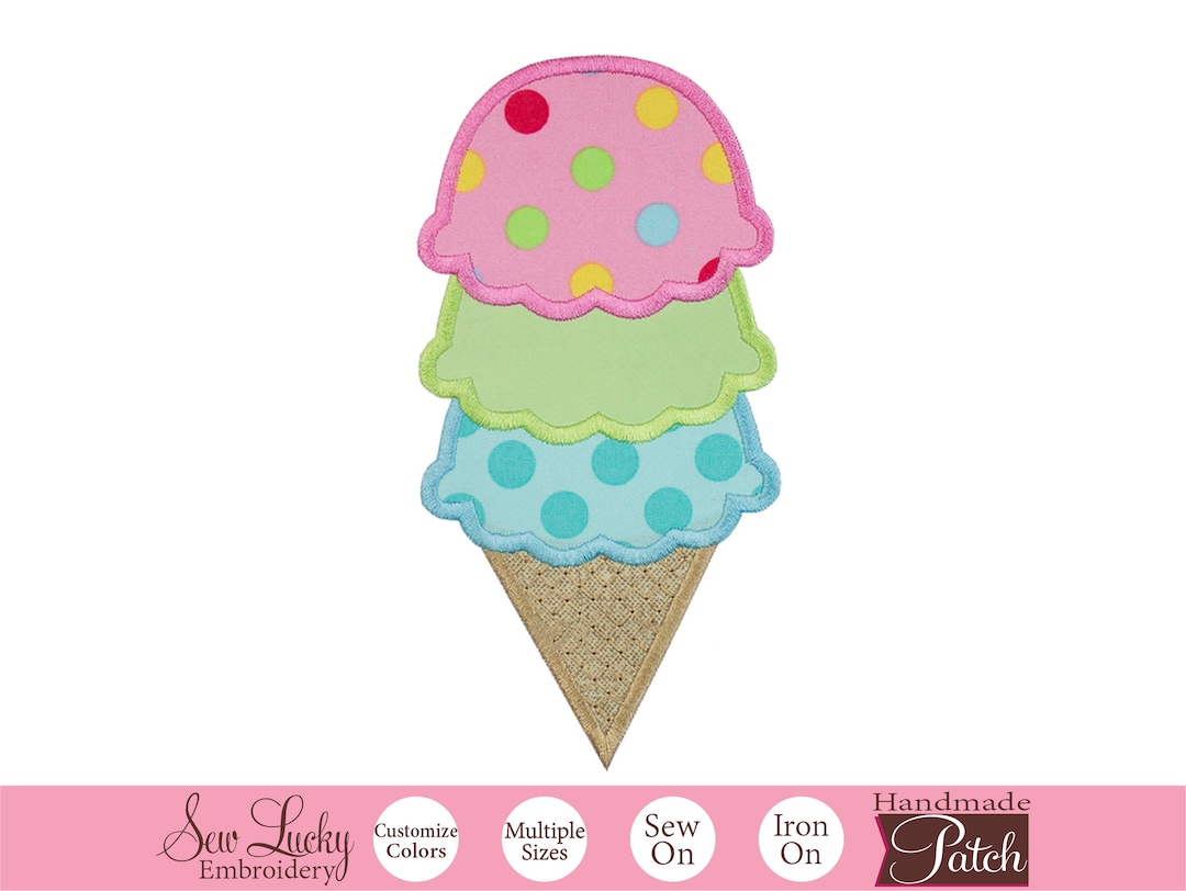 Three Scoop Ice Cream Cone Patch - Food Patch - Iron on Patch - Sew on ...