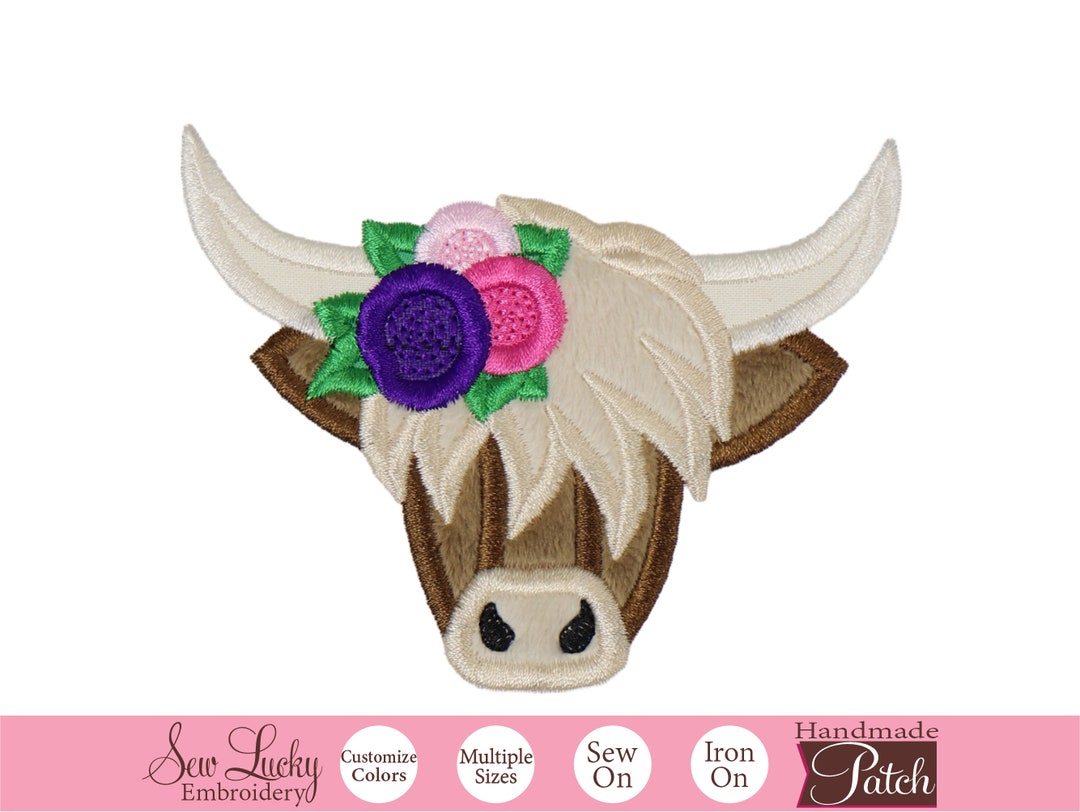 Highland Cow With Flowers Patch - Animal Patch - Western Patch - Iron ...