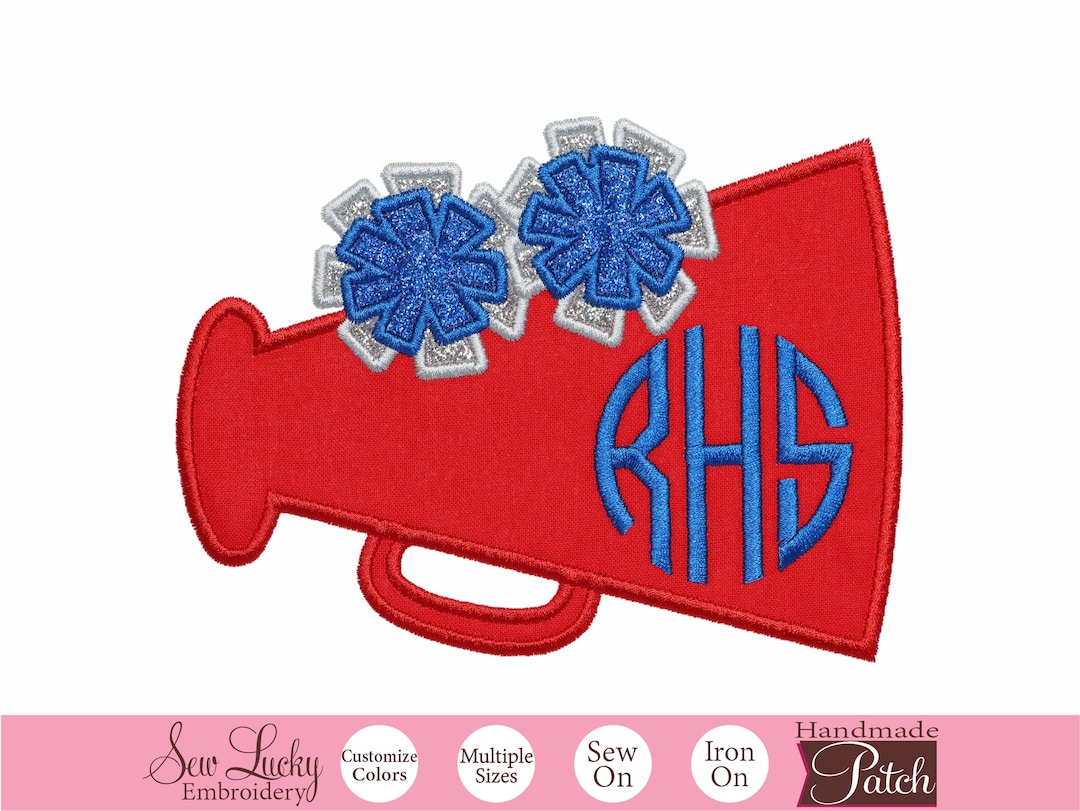 Megaphone With Pom Poms Football Team Patch - Monogram Patch - Name ...