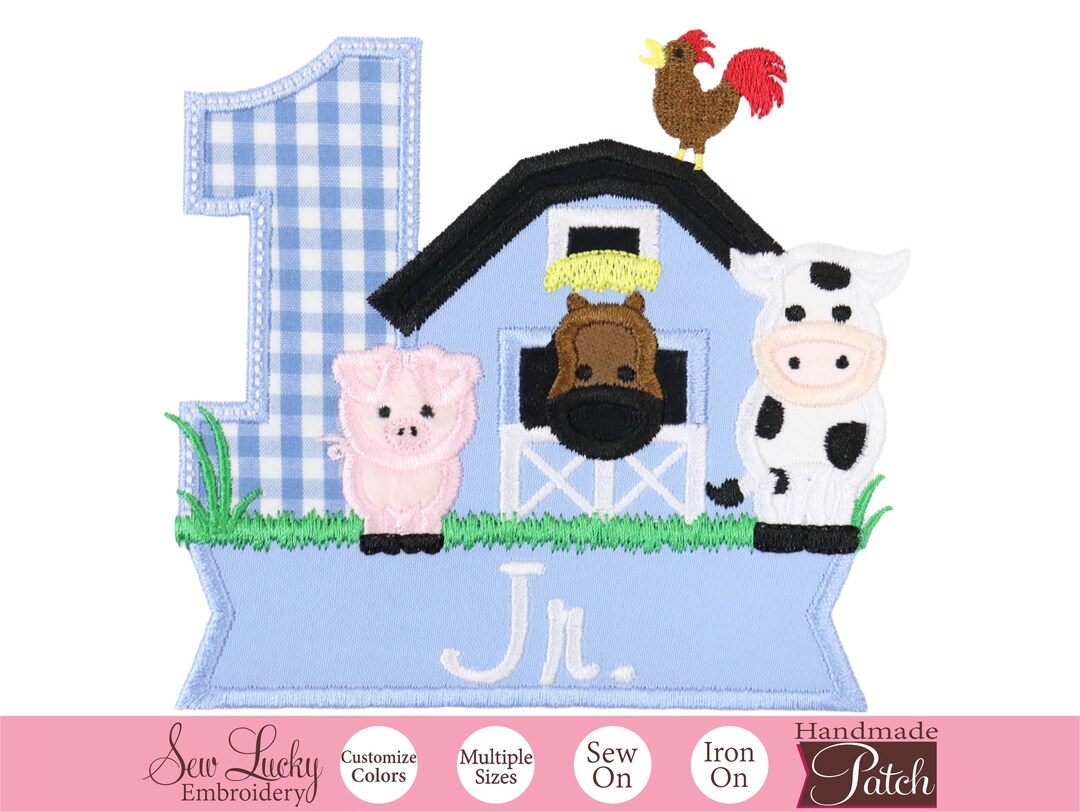 Blue Barn Animal Farm Patch - Girls Birthday Number Patch - Iron on ...