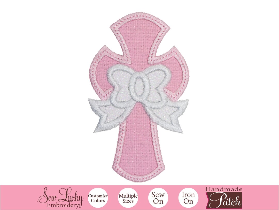 Pretty Cross Patch With Bow Custom Two-color Embroidered Christian ...