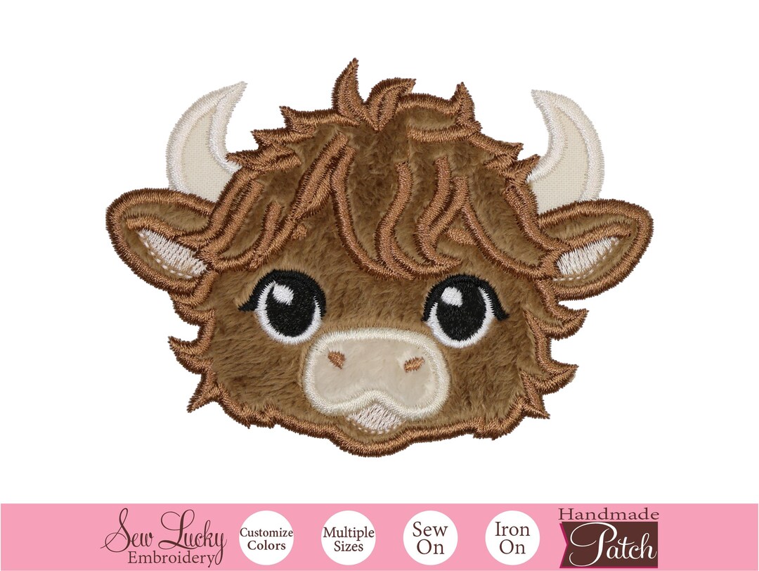 Highland Cow Boy Embroidery Patch Furry Farm Animal Applique for Baby ...