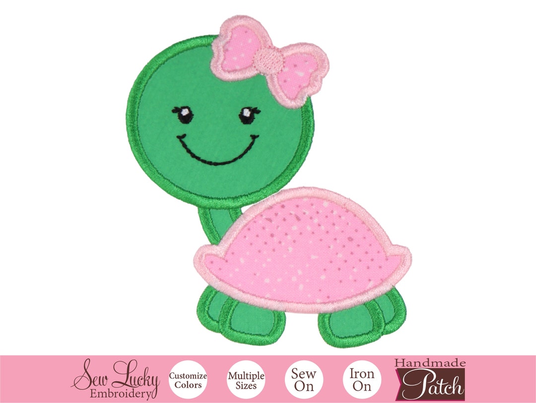 Girl Turtle With Pink Shell Patch - Animal Patch - Iron on Patch - Sew ...