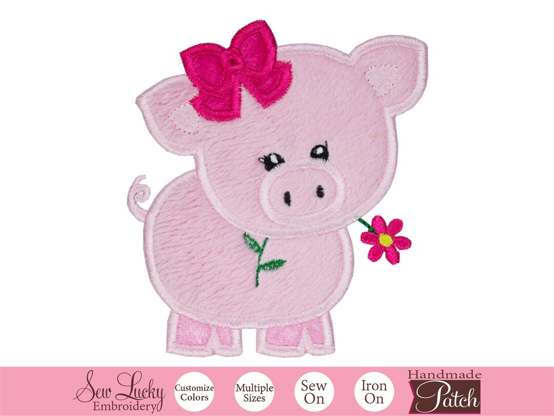 Pink Pig Embroidered Patch for Kids Clothes | Farm Animal Iron/sew on ...