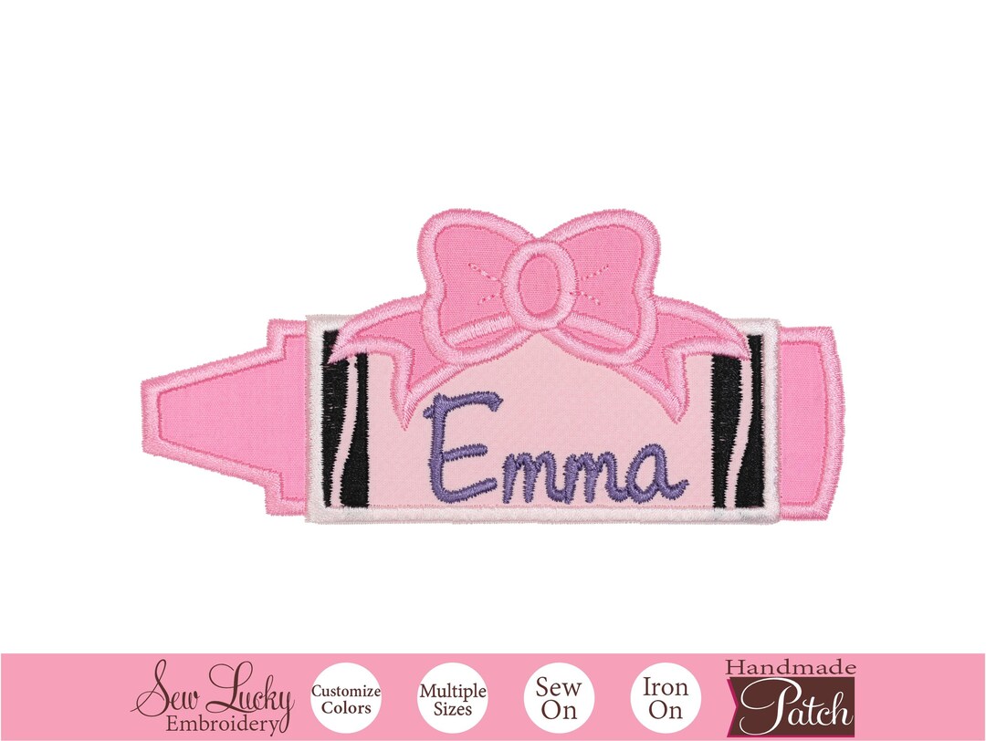 Crayon Name Patch With Bow Personalized Embroidered Patch for Backpacks ...