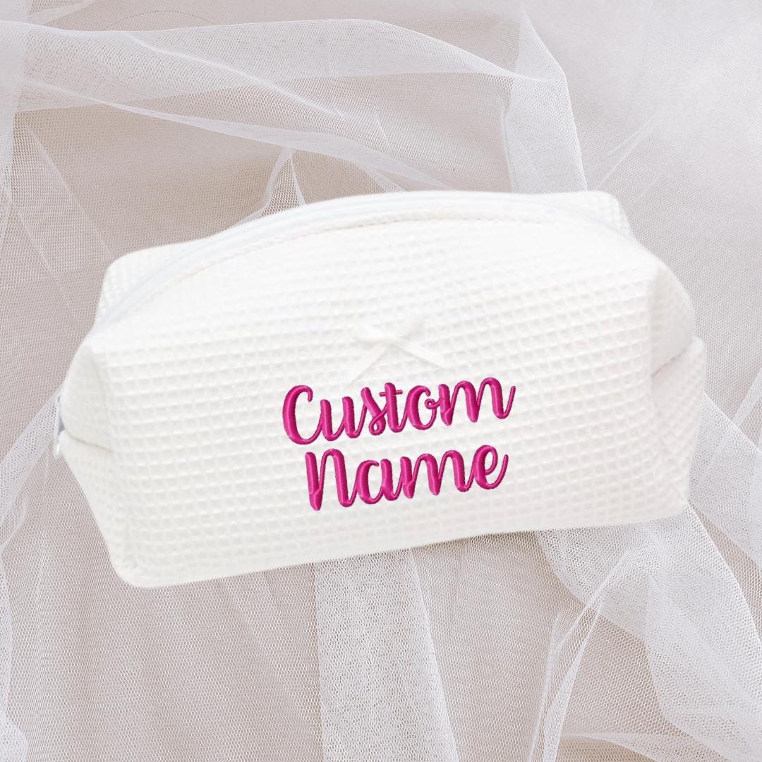 Personalized Makeup Bag, Custom Embroidered Cosmetic Bag-waffle Knit ...