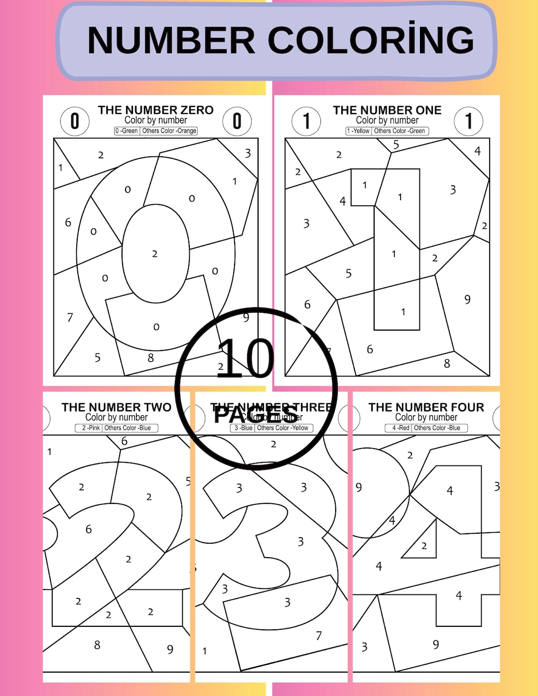 Number 0-9 Color by Number Worksheet, Preschool Printable (PDF Pattern ...