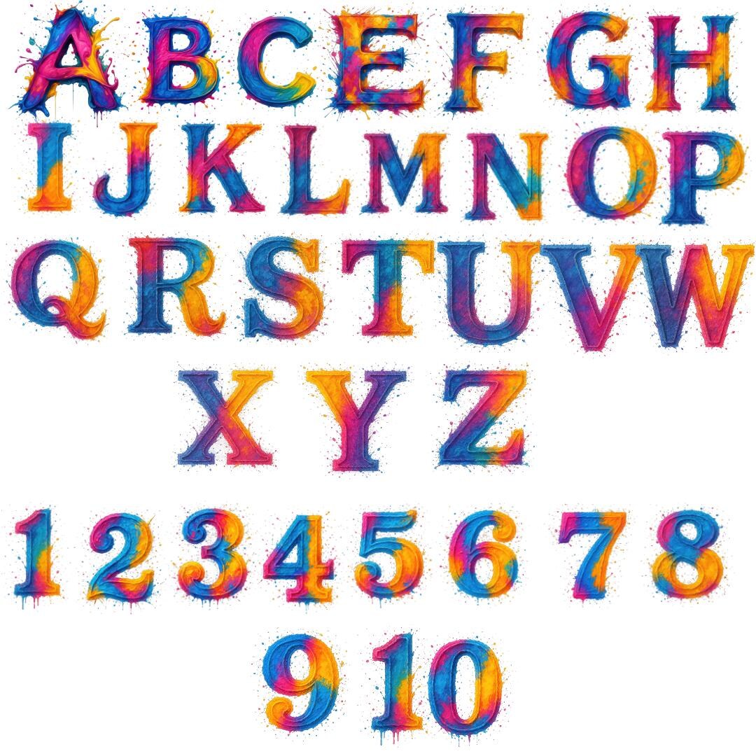Colorful Alphabet Clipart PNG Bundle: Rainbow Letters & Numbers ...