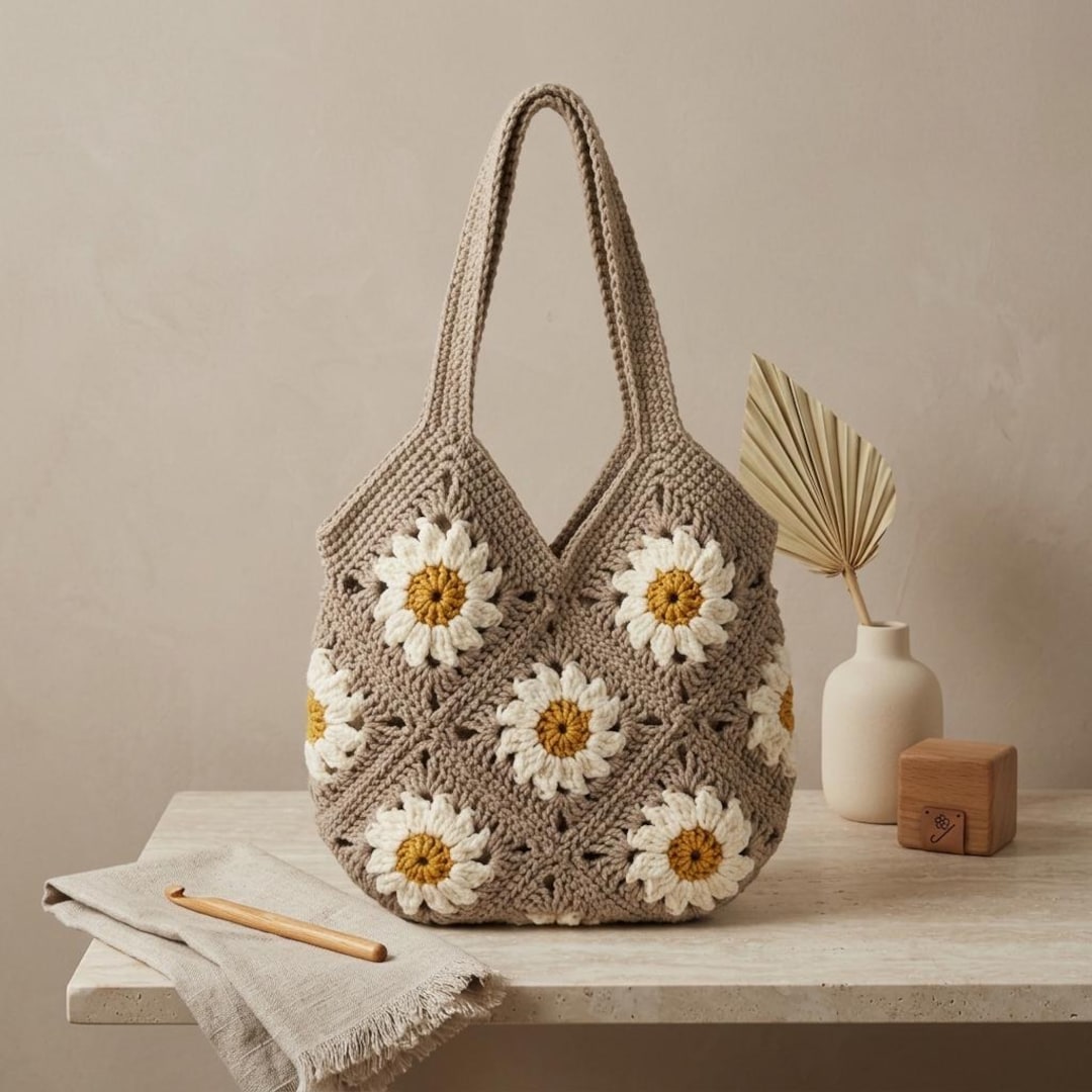 Granny Square Crochet Bag Pattern, Boho Tote Bag PDF, Beginner Market ...
