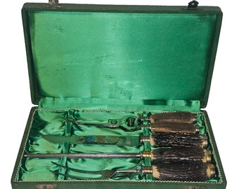 Antique Solingen Germany Rostfrei Stag Handle Carving Set 4 Pc - Etsy