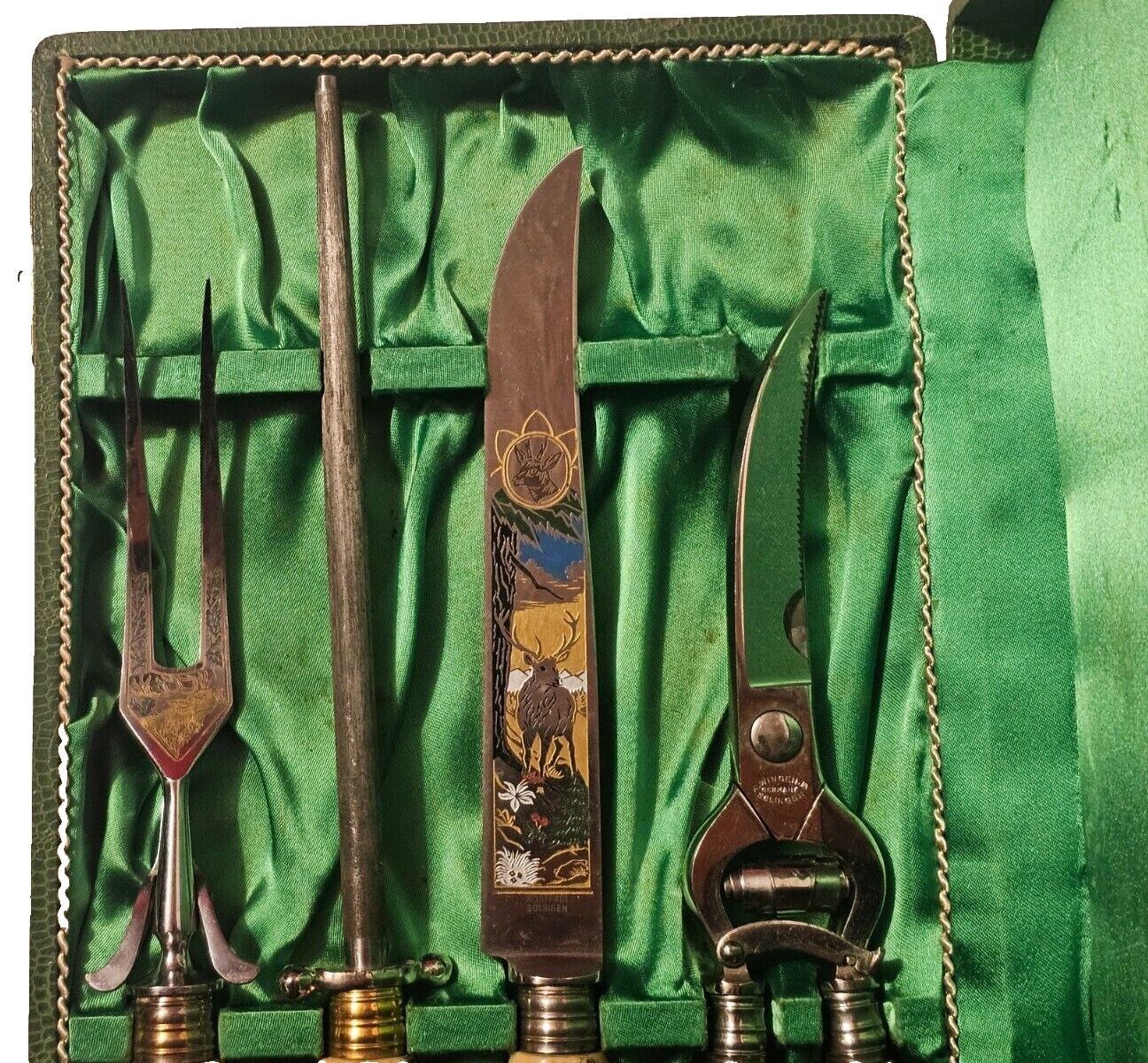 Antique Solingen Germany Rostfrei Stag Handle Carving Knife Cased 4-pc ...