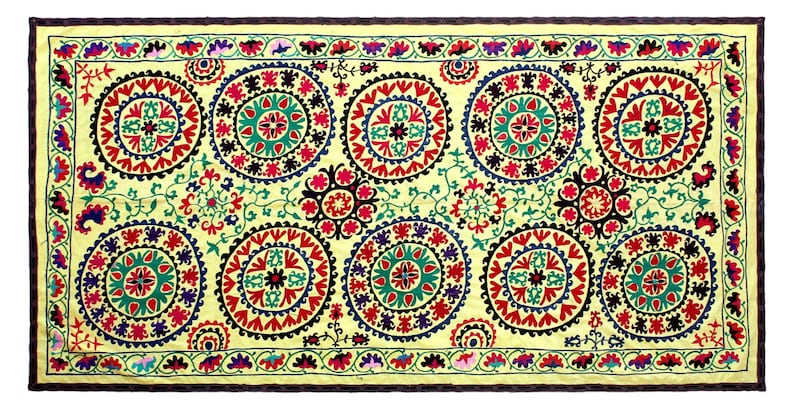 Hand-embroidered Yellow Vintage Suzani - Etsy UK