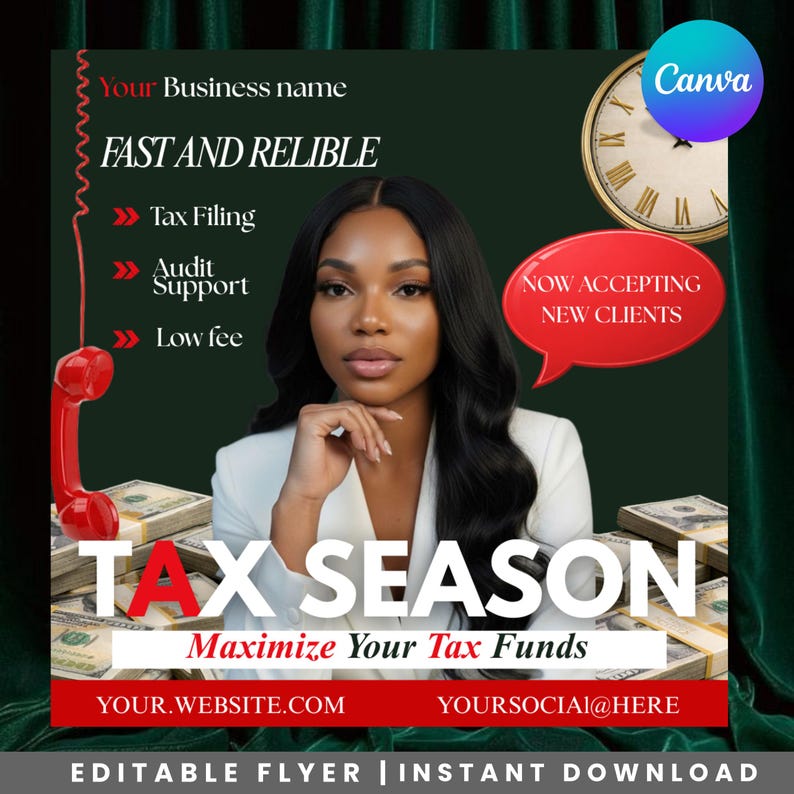 Tax Prep Flyer Template 2026, Editable Tax Season Marketing Flyer ...