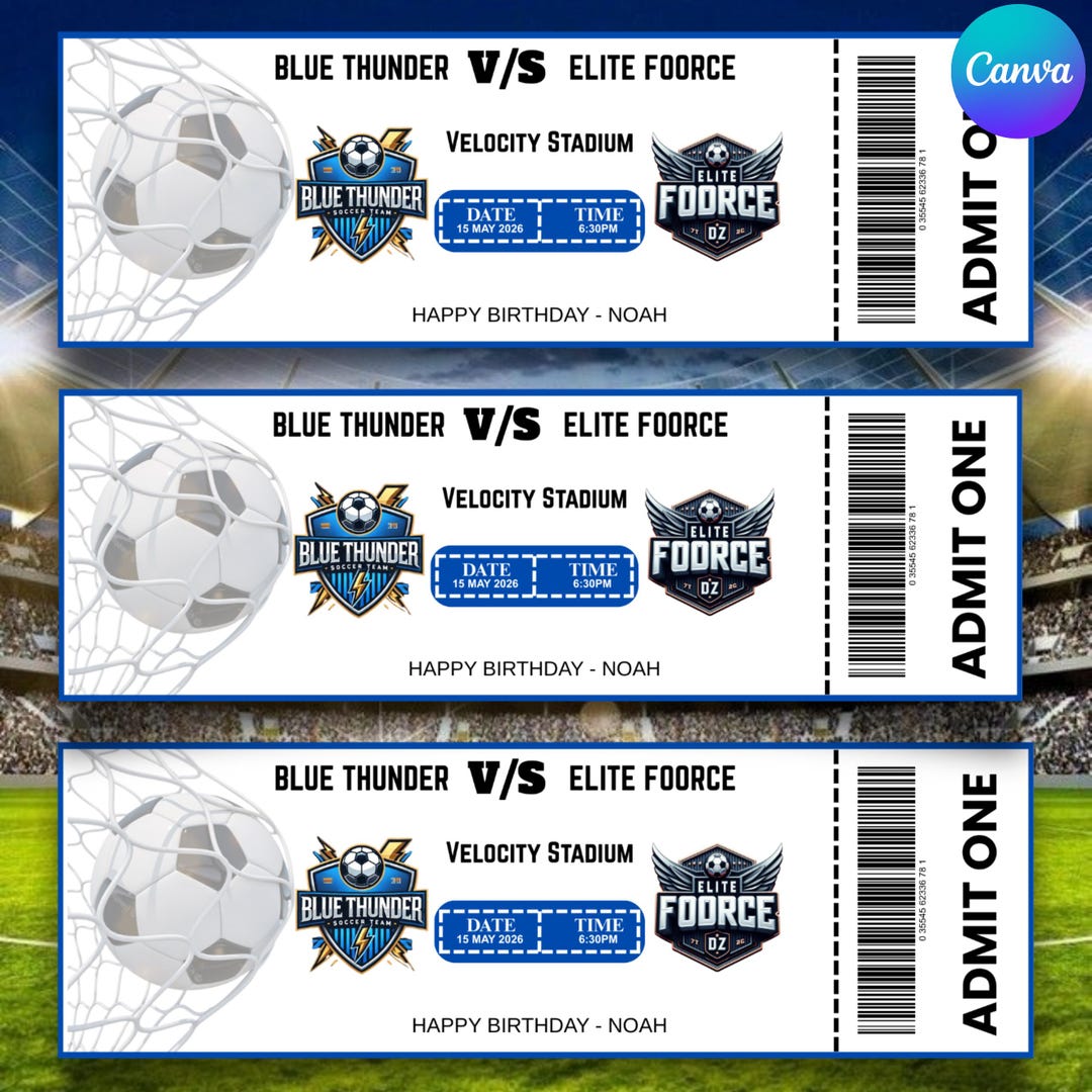 Editable Football Game Ticket Template: Birthday Gift (digital Download ...