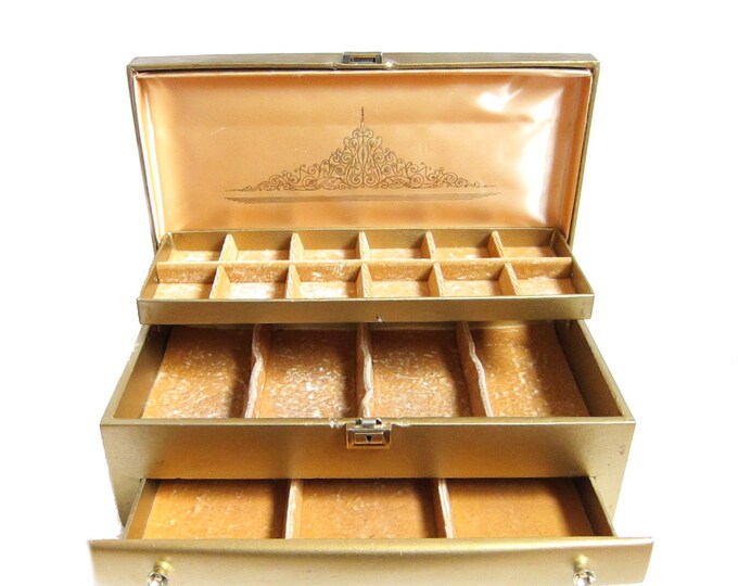 Lady Buxton Jewelry Box Vintage Gold Hard Leatherette Locking Case With ...
