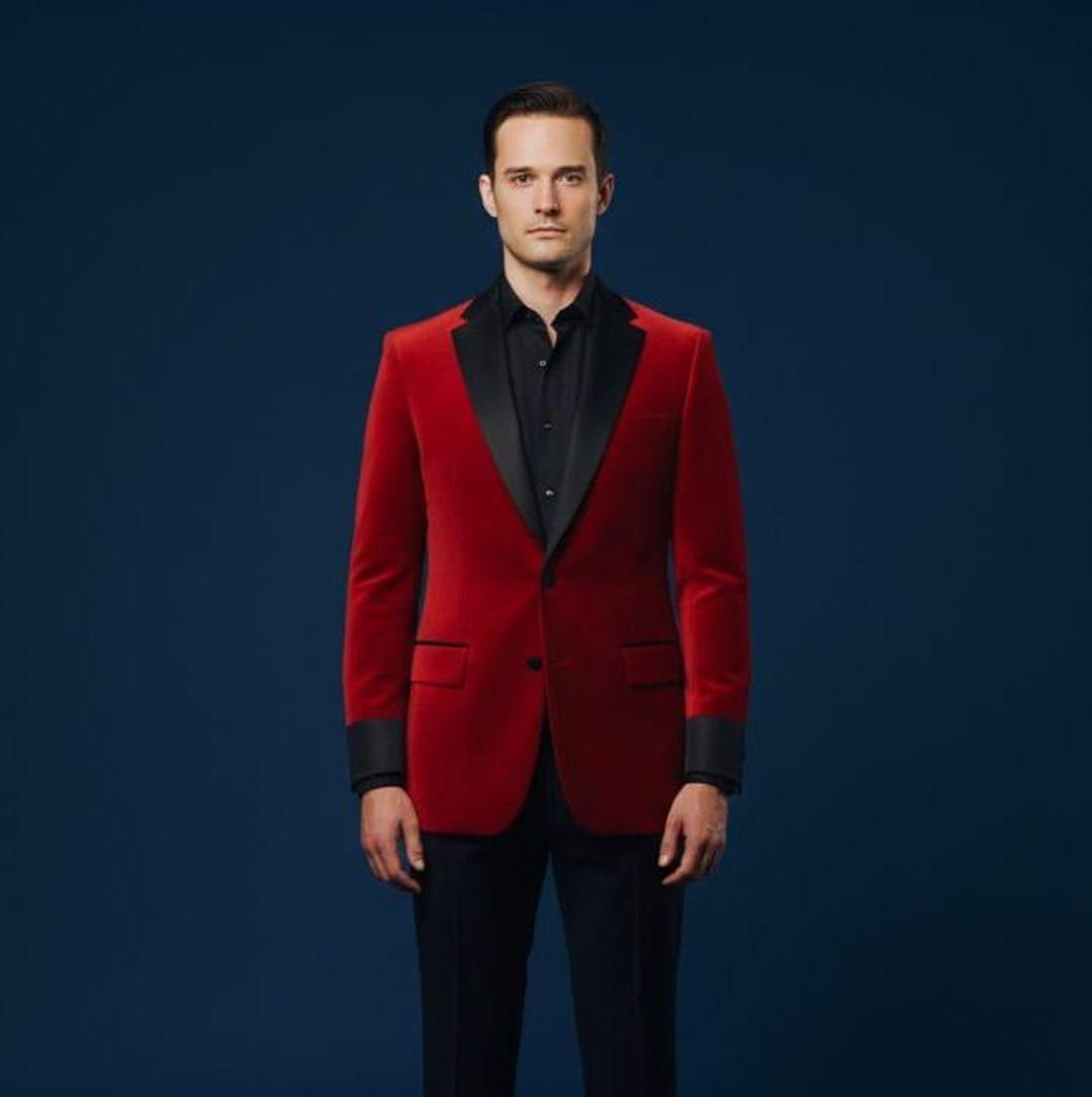 Red Velvet Blazer for Men – Luxury Slim Fit Shawl Lapel Tuxedo Jacket ...