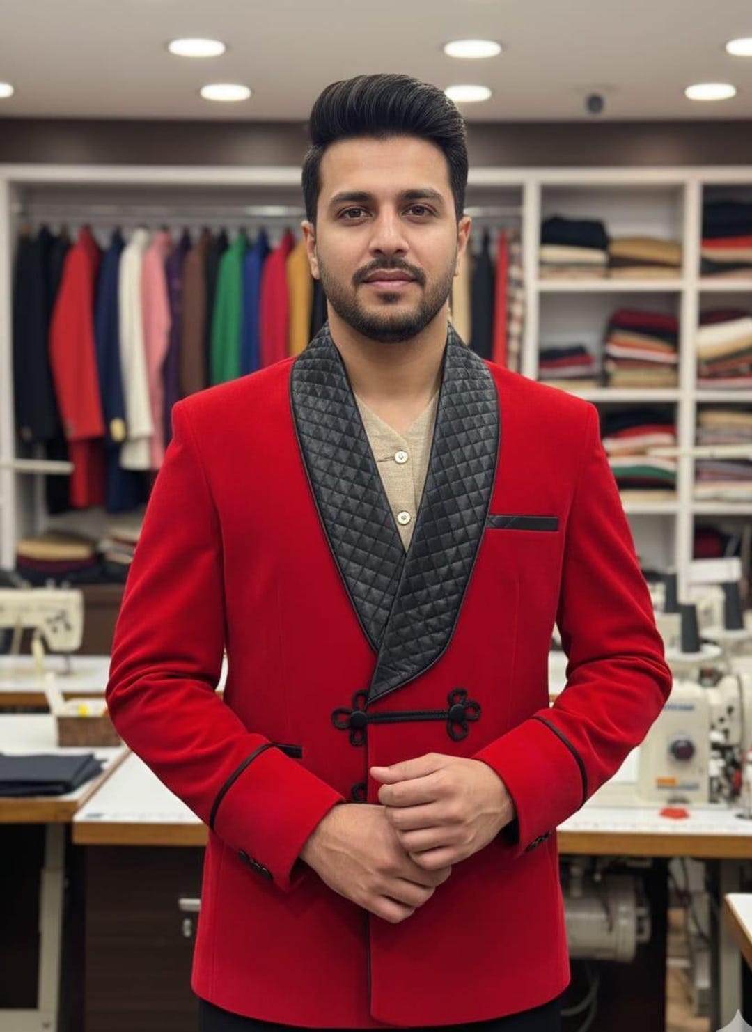 Buy Men Red Smocking Coat, Red Velvet Jacket, Evening Wear Robe, Black ...