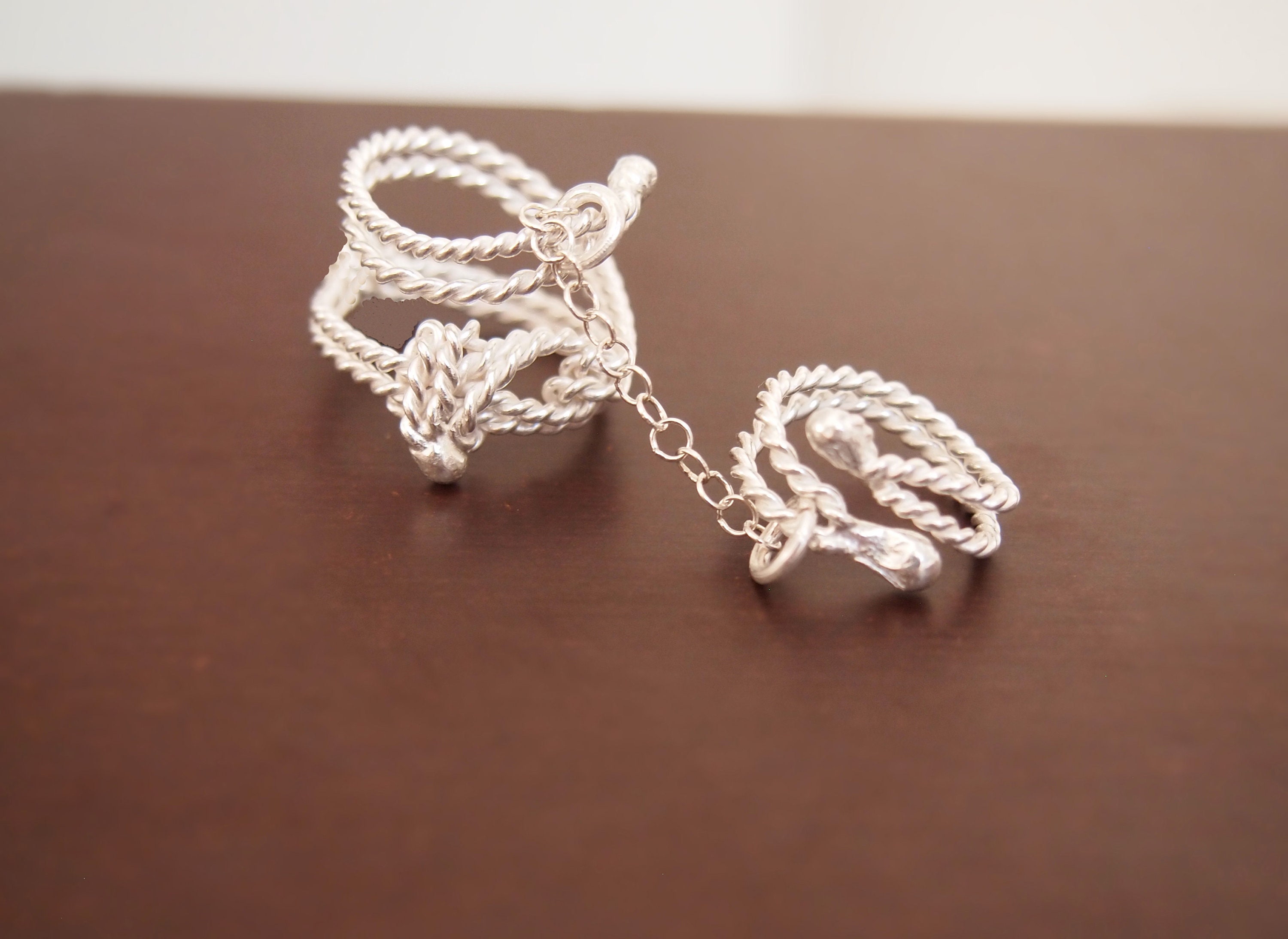 Rope Knot Full Finger Chained Ring in Sterling Silver | Etsy