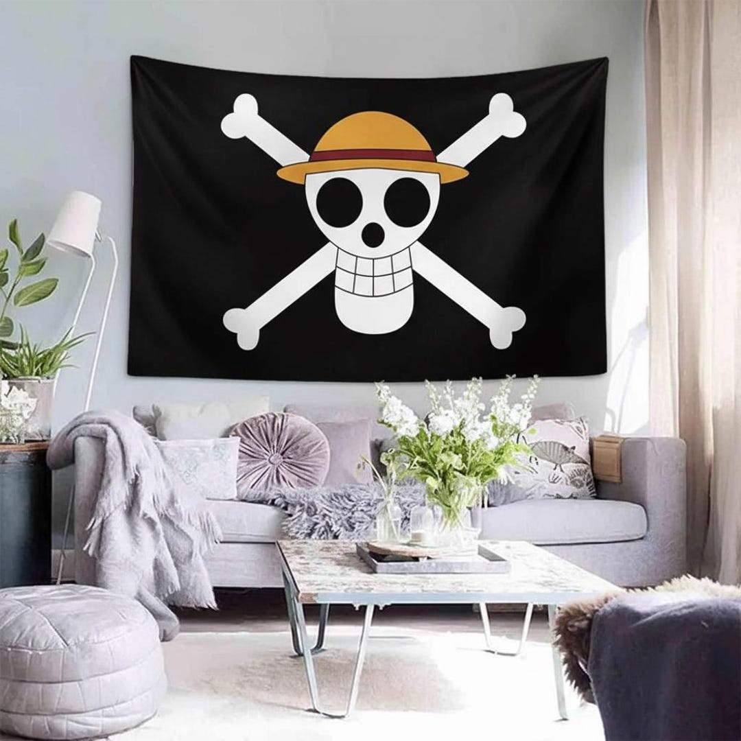 Straw Hat Skull Tapestry | One Piece Anime Flag | Wall Hanging Decor - Etsy