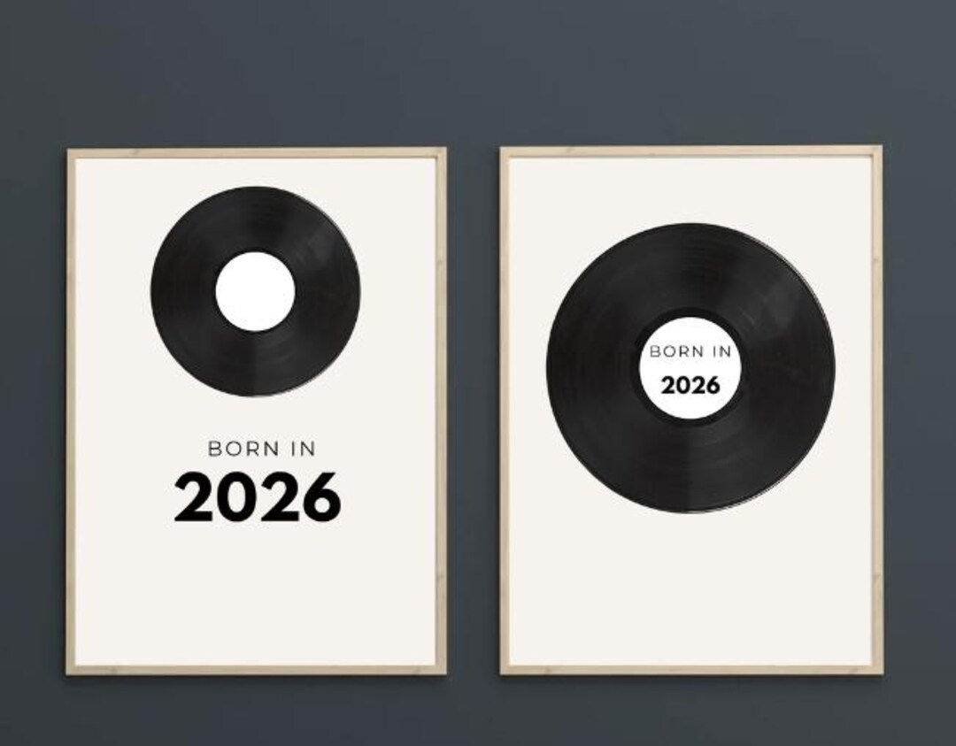 Set of 2 Vinyl Record Posters – Born in 2026 – Modern Nursery Wall Art ...