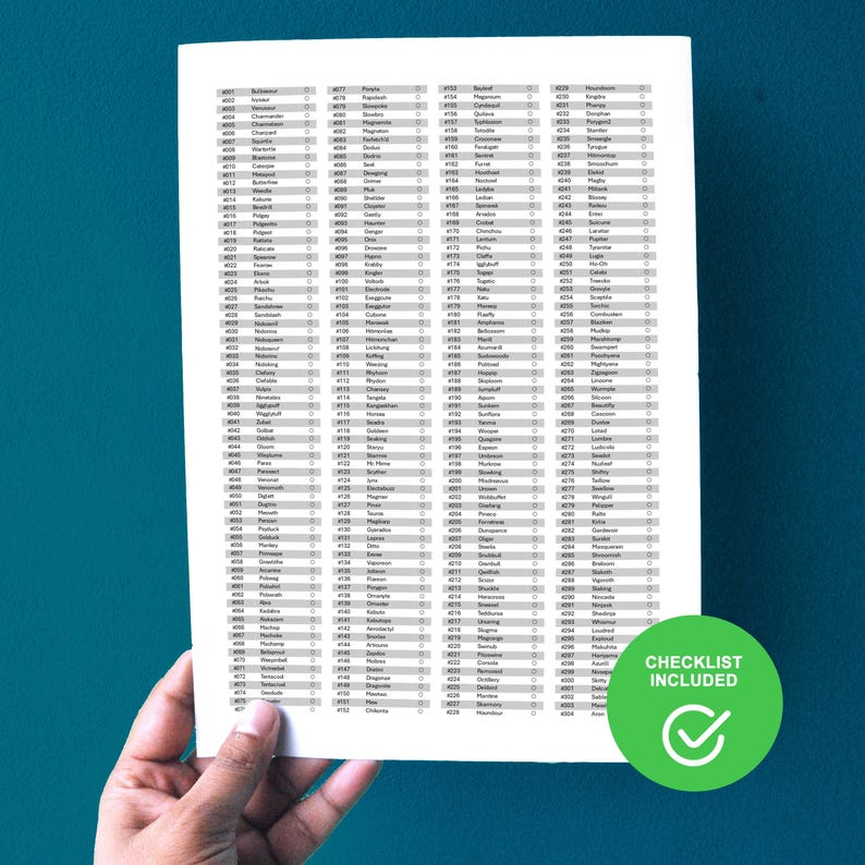 Complete Pokédex Printable Binder Placeholders + Checklist (digital ...
