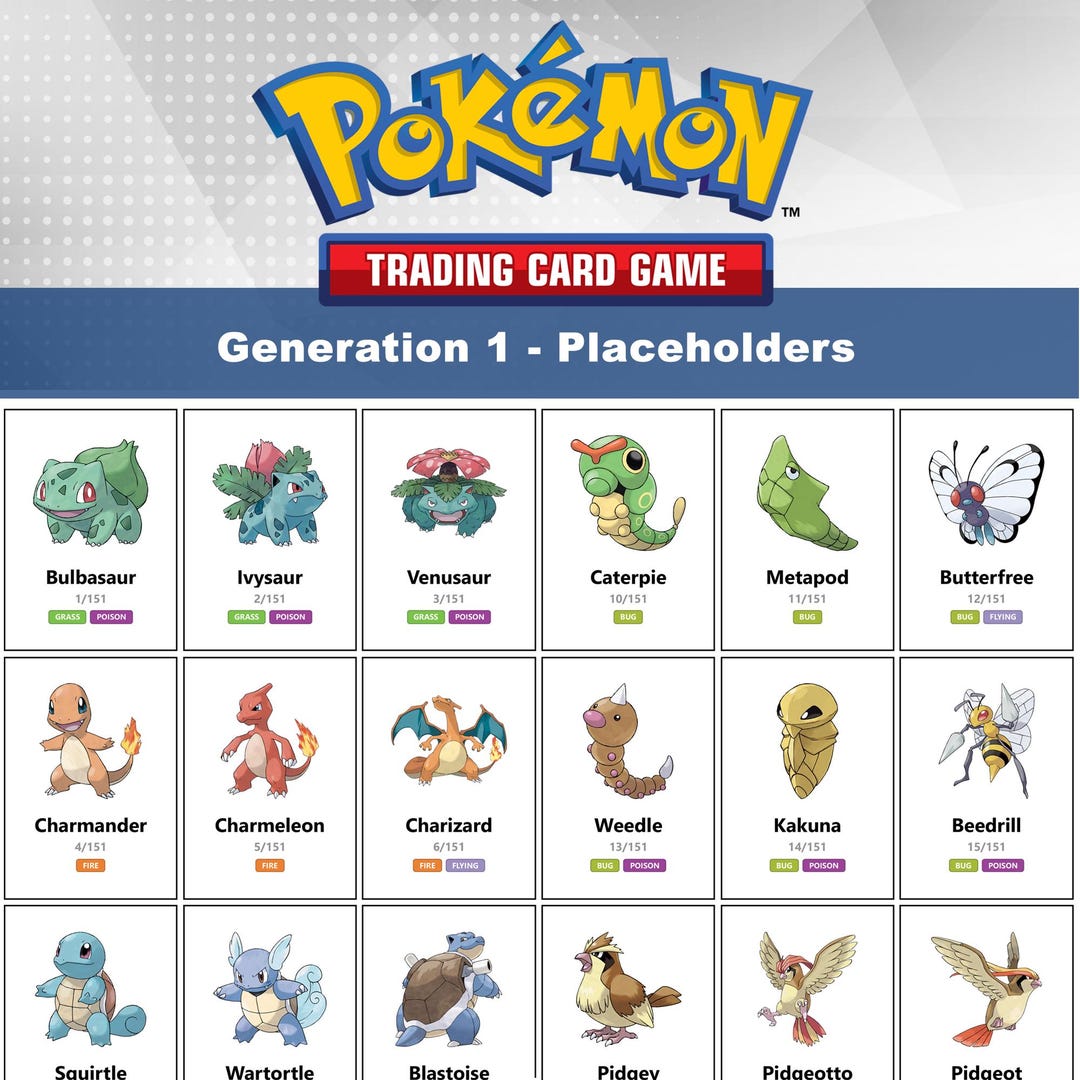 Printable Pokémon Placeholder Pages - Generation 1 Kanto 151 Pokemon ...