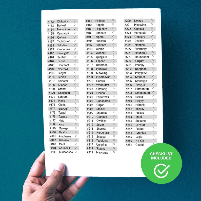 Printable Pokémon Placeholder Pages - Generation 2 Johto All Pokemon ...