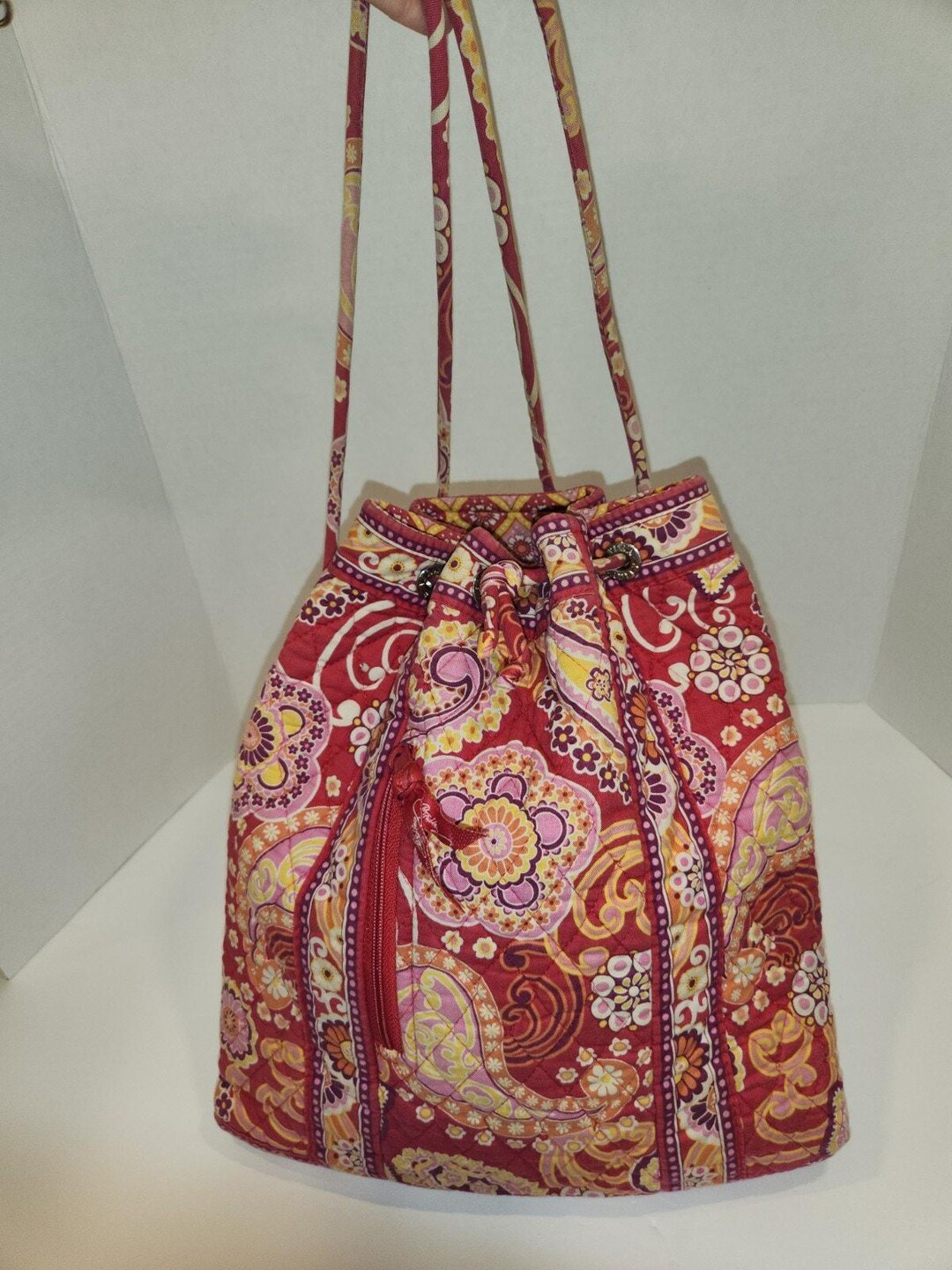 Vera Bradley Lilli Bell Drawstring Backpack Retired Pink Orange Paisley ...