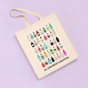 Illustrated Gin Tote Bag, Gin Shopping Bag, Reusable Shopping Bag, Gift ...