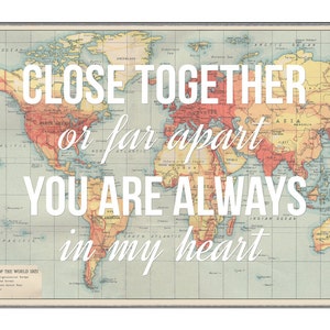 Long Distance Love, Quote, World Map Print, Poster, Map of the World ...
