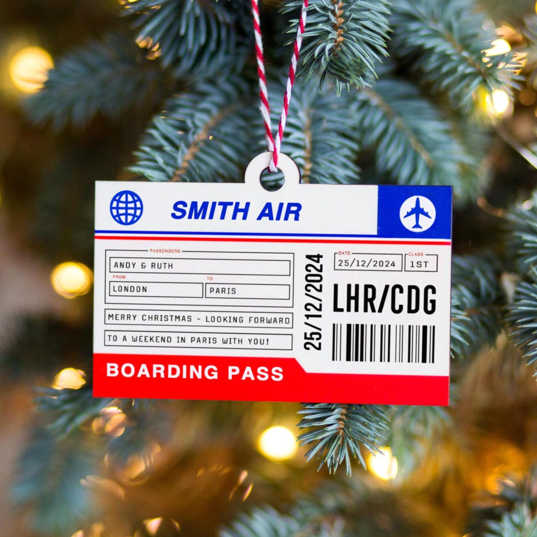 Personalised Boarding Pass Christmas Tree Decoration, Personalised ...