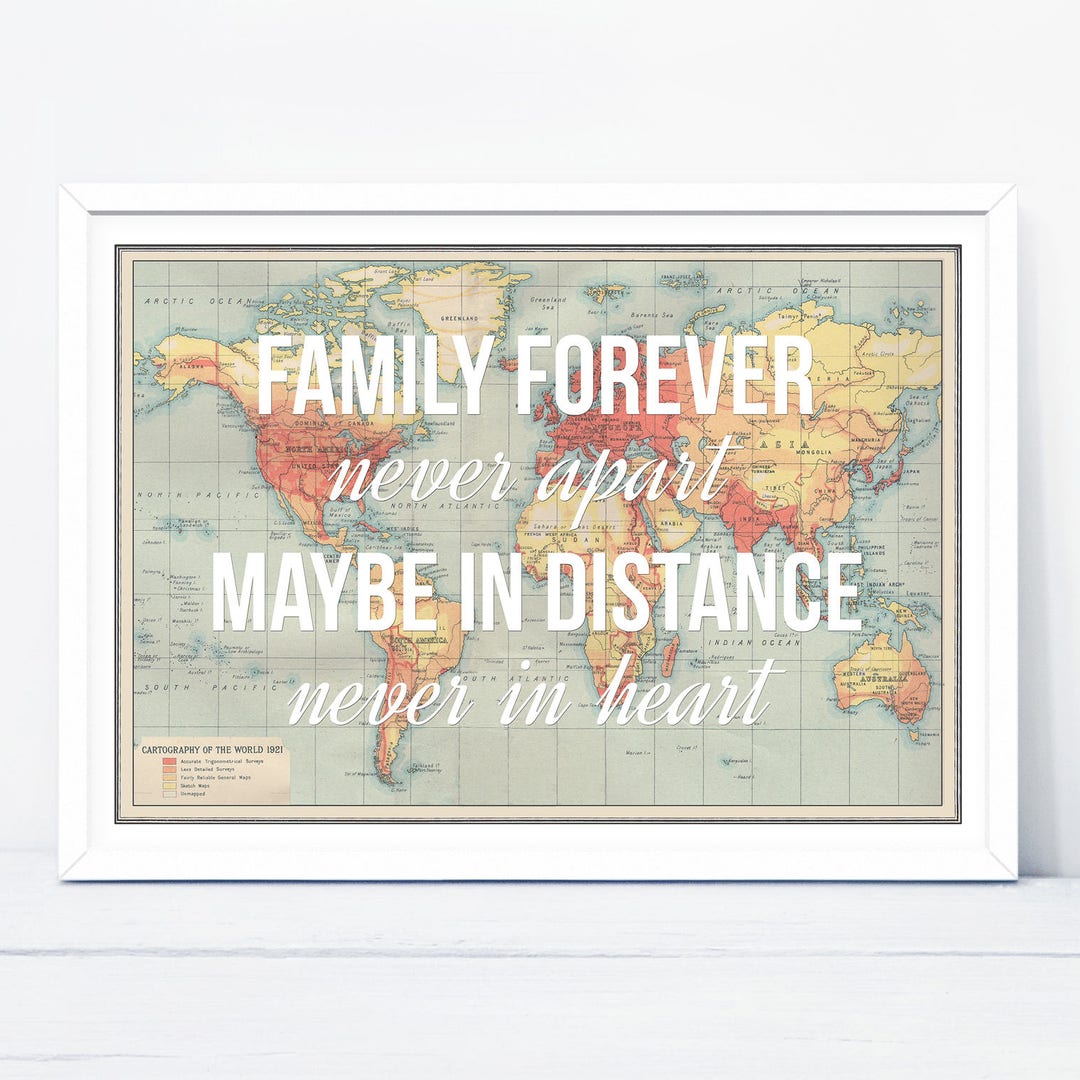 Long Distance Family Print, Family Quote, World Map Print, Map of the ...