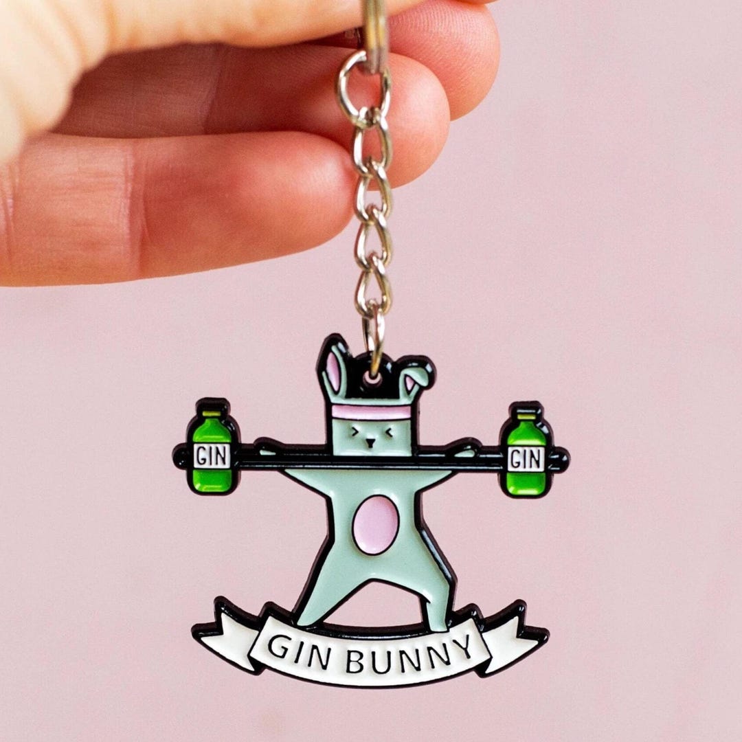 Funny Gin Keyring, Gin Bunny Keychain, Gin Bag Charm, Gin Gift for ...