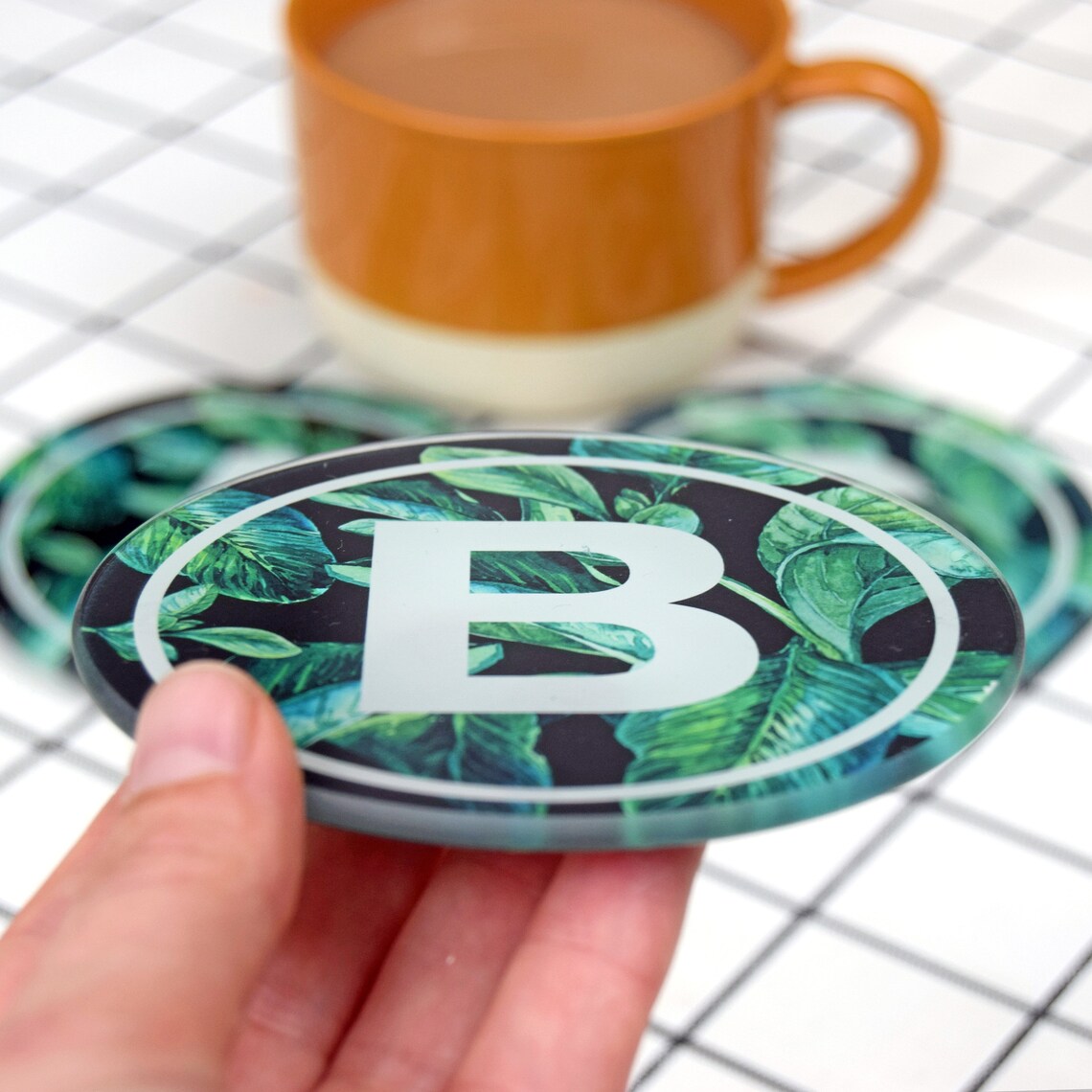 Personalised Monogram Coaster Initial Coaster Glass Coaster | Etsy