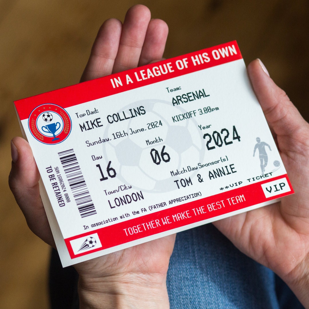 Personalised Football Ticket Card for Dad, Personalised Father's Day ...