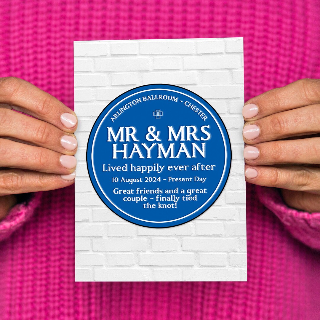 Personalised Blue Plaque Wedding Card, Custom Wedding Card, Bespoke ...