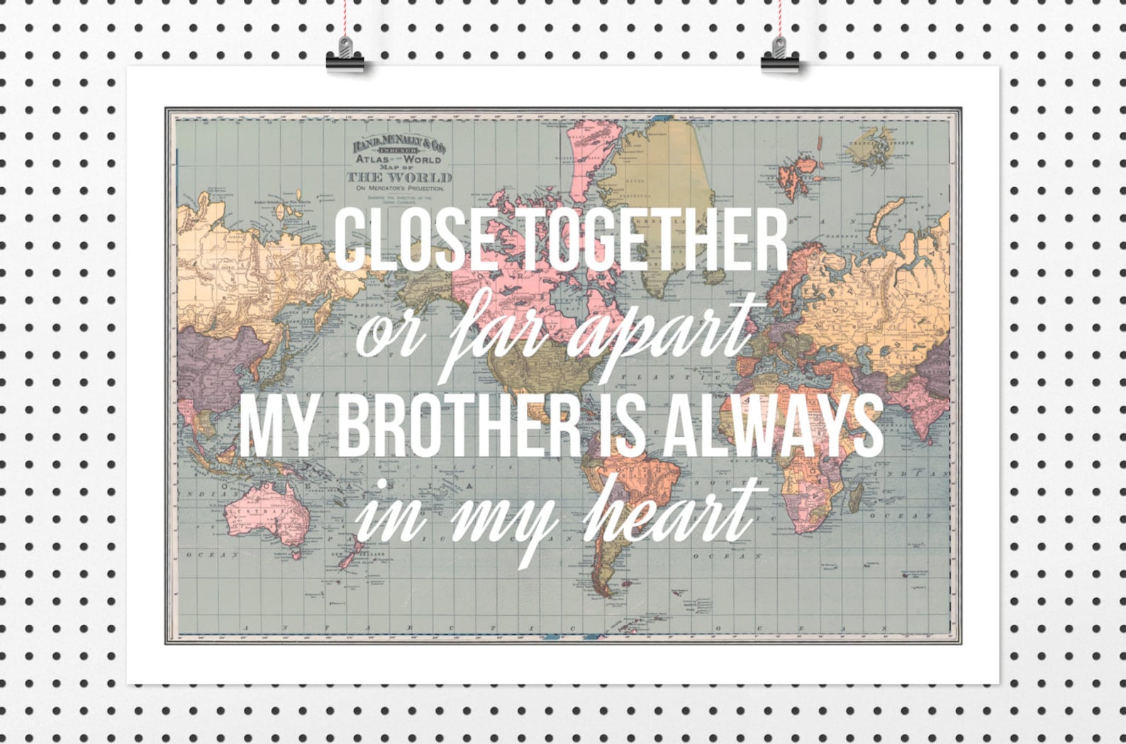 Brothers Print Long Distance World Map Print Gift for | Etsy