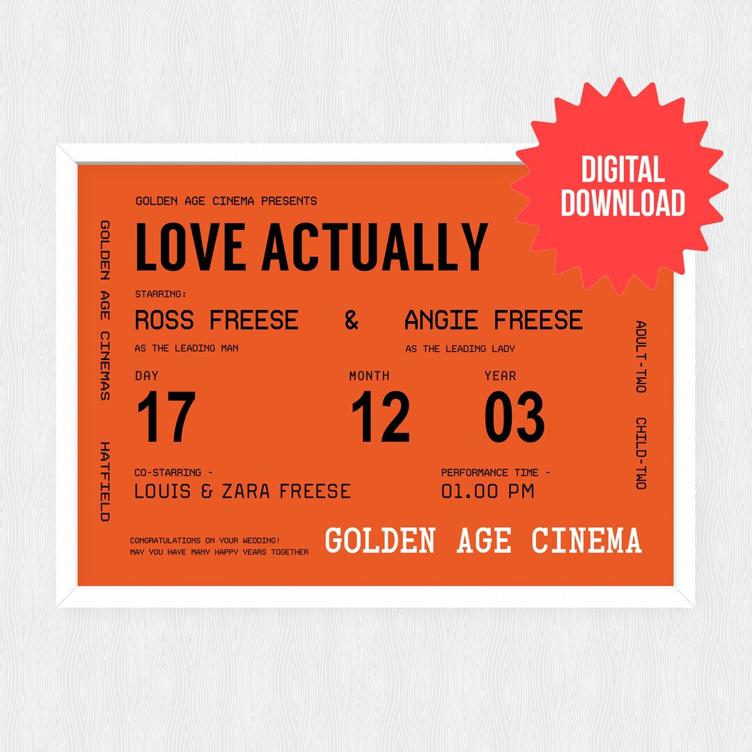 DIGITAL DOWNLOAD Personalised Cinema Ticket Print, Print at Home Ticket ...