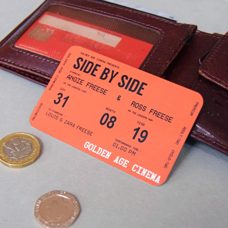 Personalised Cinema Ticket Wallet Insert, Personalised Metal Wallet ...