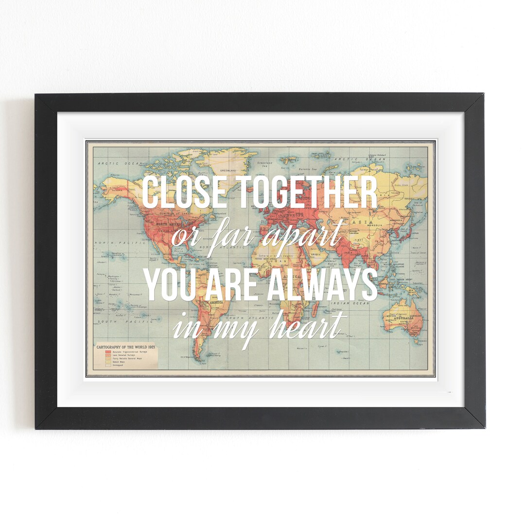 Long Distance Love, Quote, World Map Print, Poster, Map of the World ...