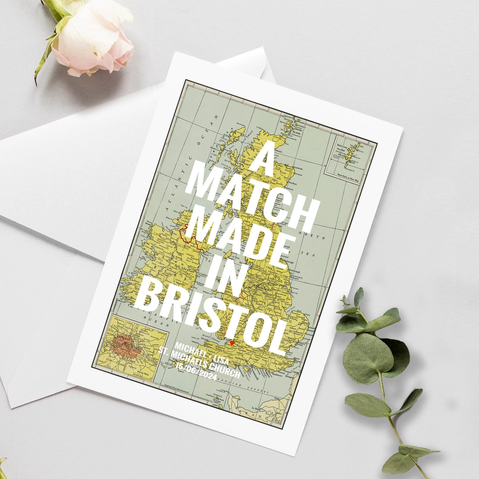 Personalised UK Map Wedding Card, Custom Wedding Card, Bespoke Wedding ...