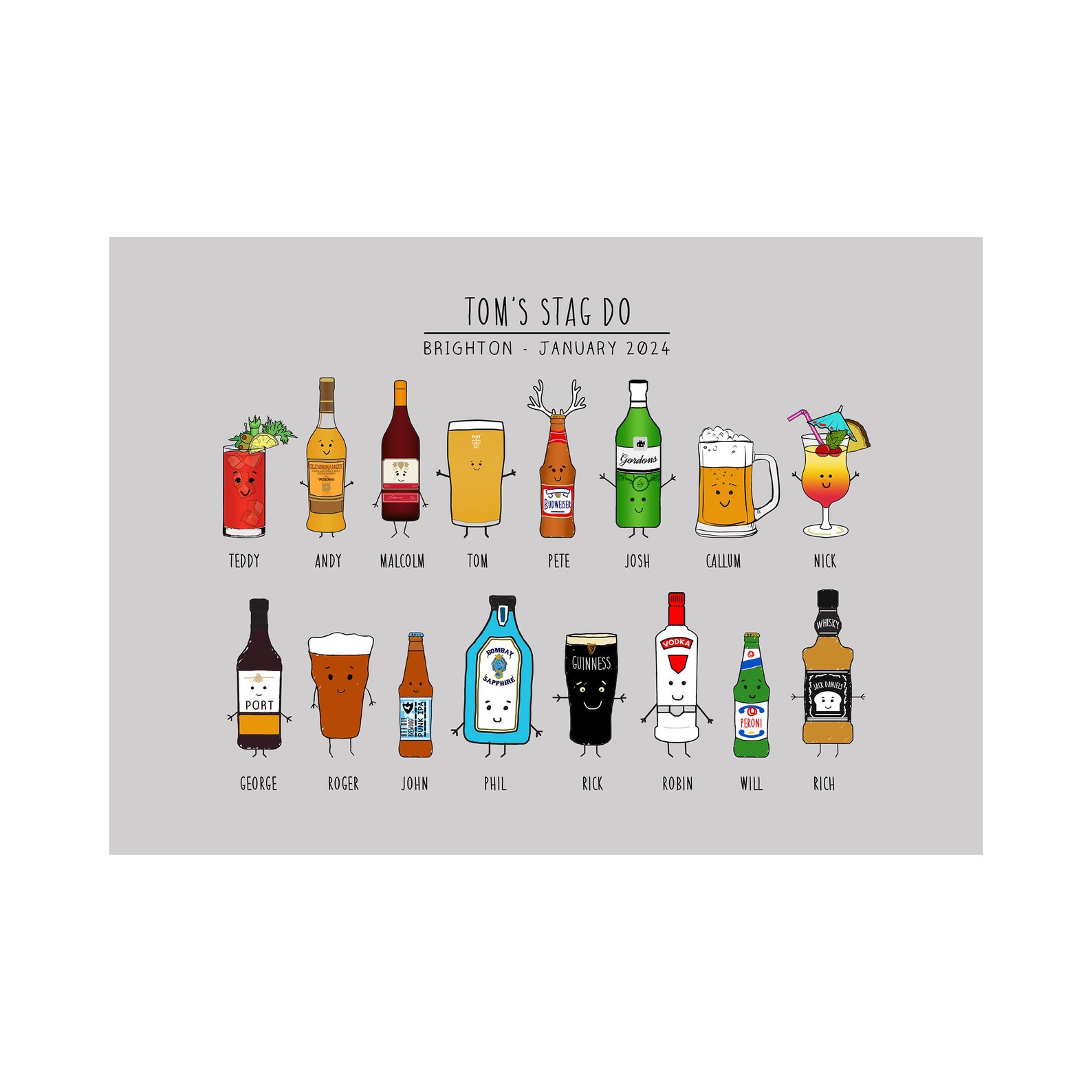 Personalised Stag Do Print, Stag Party Gift, Bachelor Gift, Grooms ...